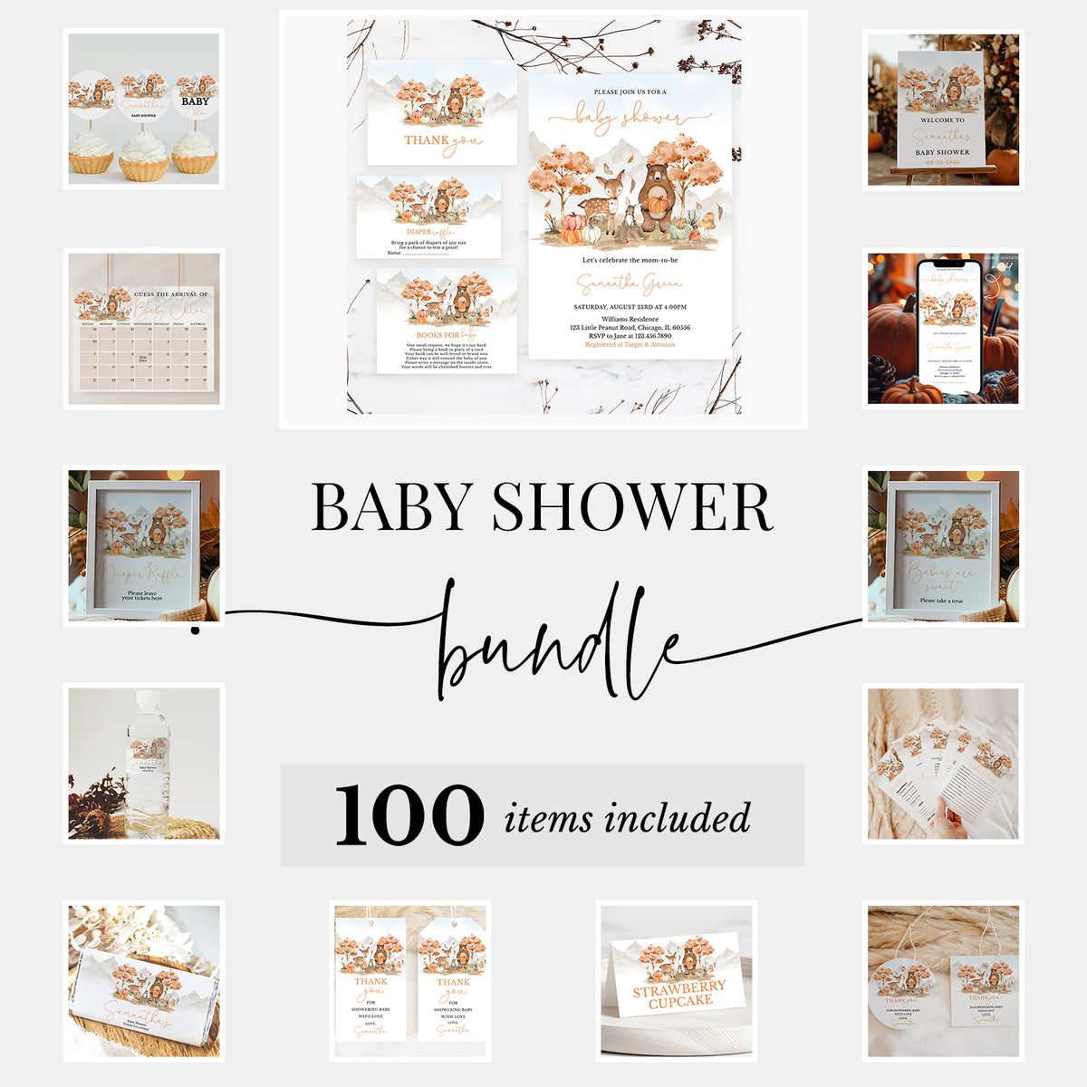 Woodland Animals Baby Shower Digital Mega Bundle Fall Forest Theme ...