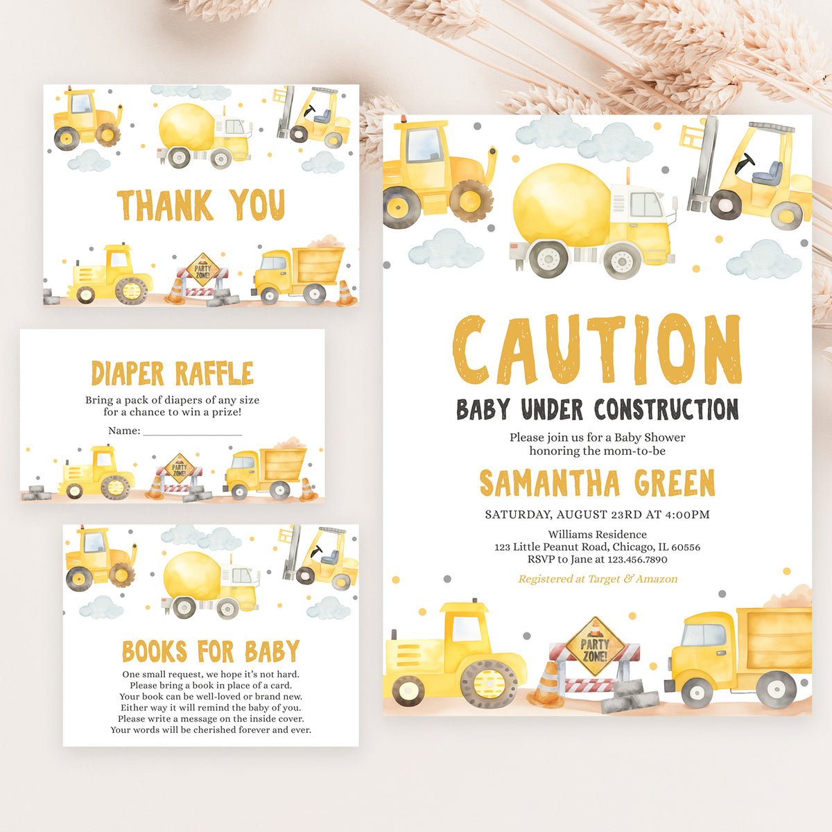 Caution Baby Shower Digital Invite Bundle: Under Construction Theme ...