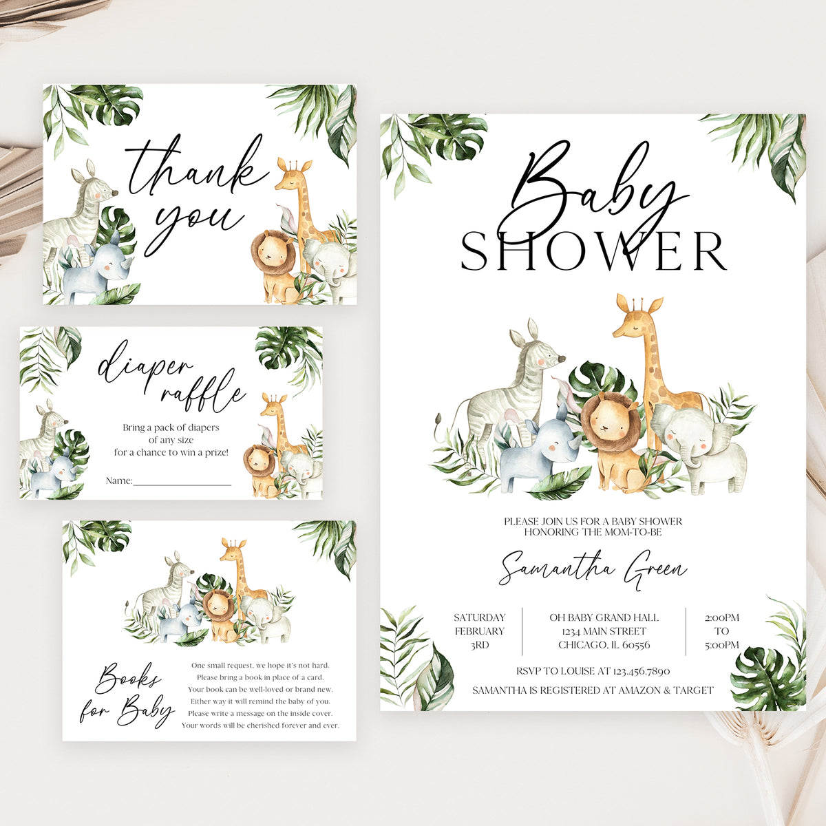 Jungle Adventure Baby Shower Invitation Bundle with Safari Animals ...