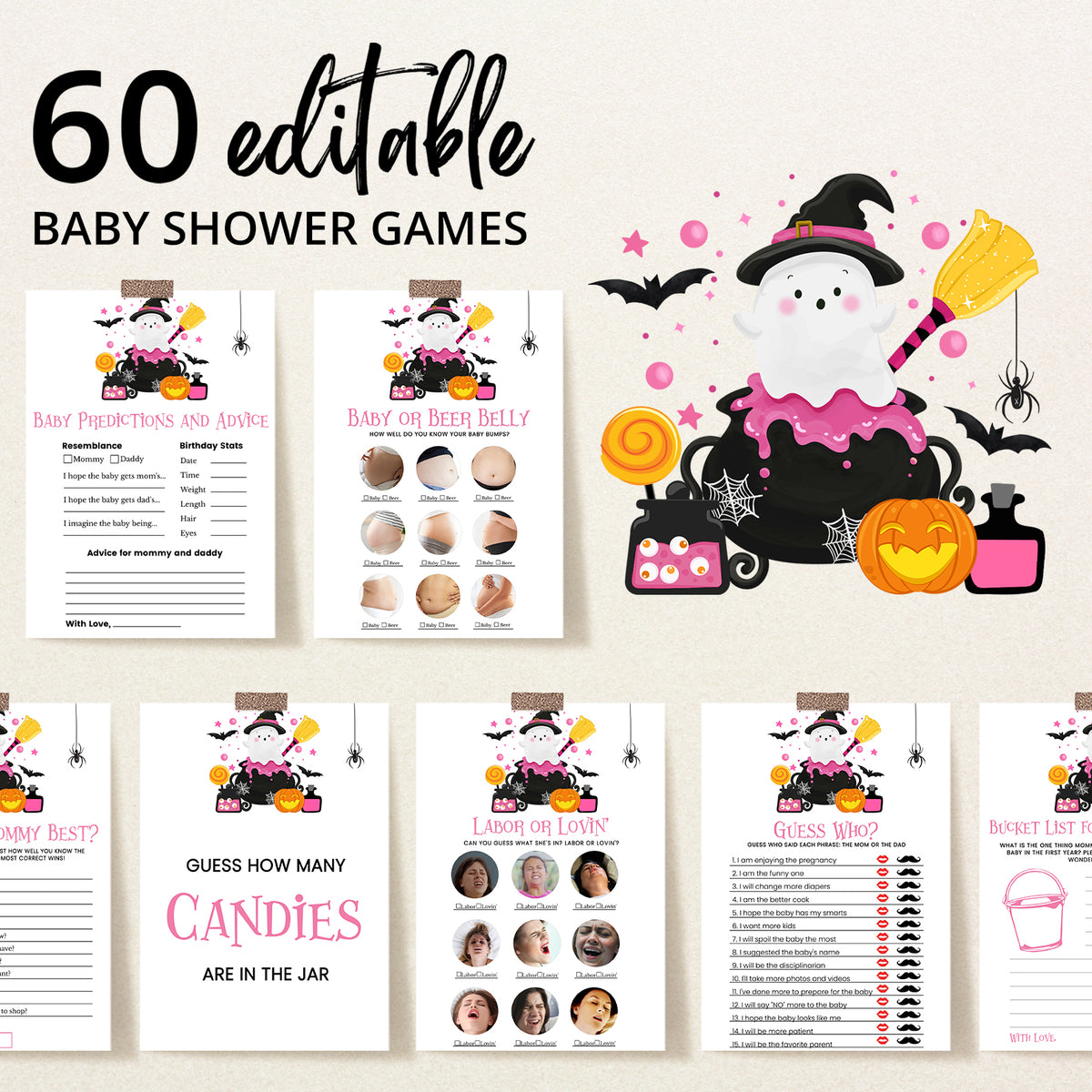 Little Boo Brewing in Cauldron Pink Digital Baby Shower Game Bundle ...