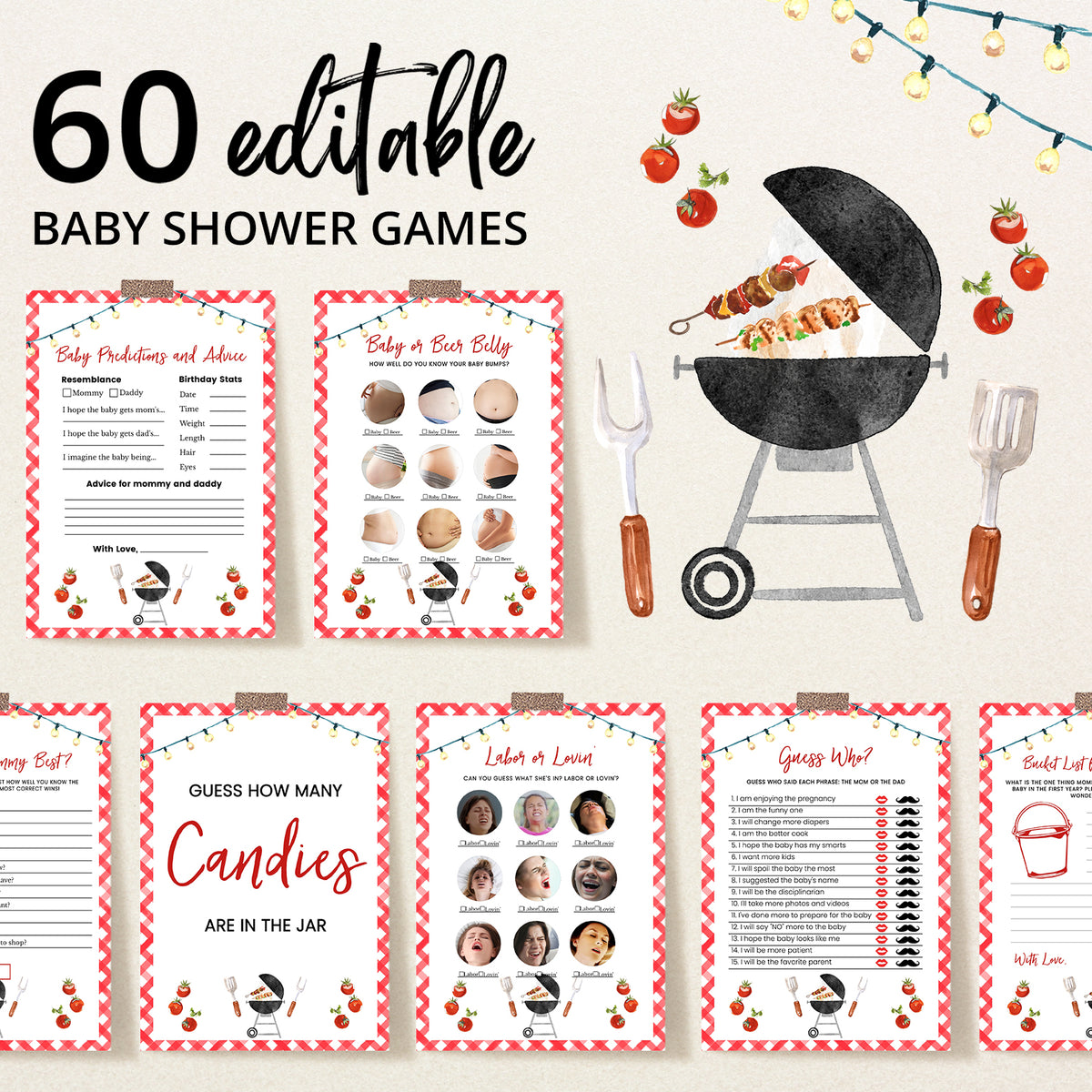 Baby-Q Summer Baby Shower Game Bundle with Picnic & BBQ Grill Theme ...