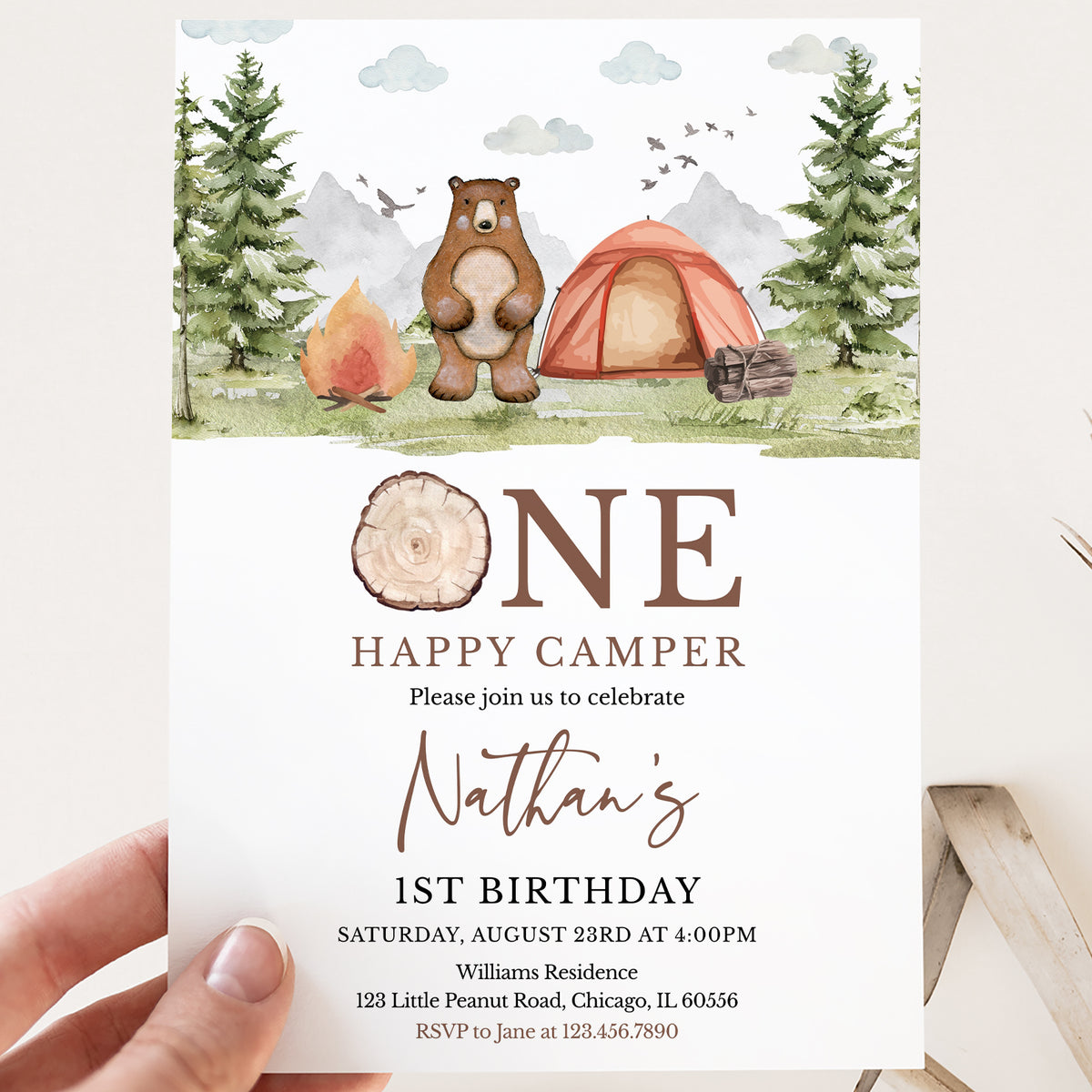 One Happy Camper Birthday Invite: Woodland Adventure Theme – Blushberrie
