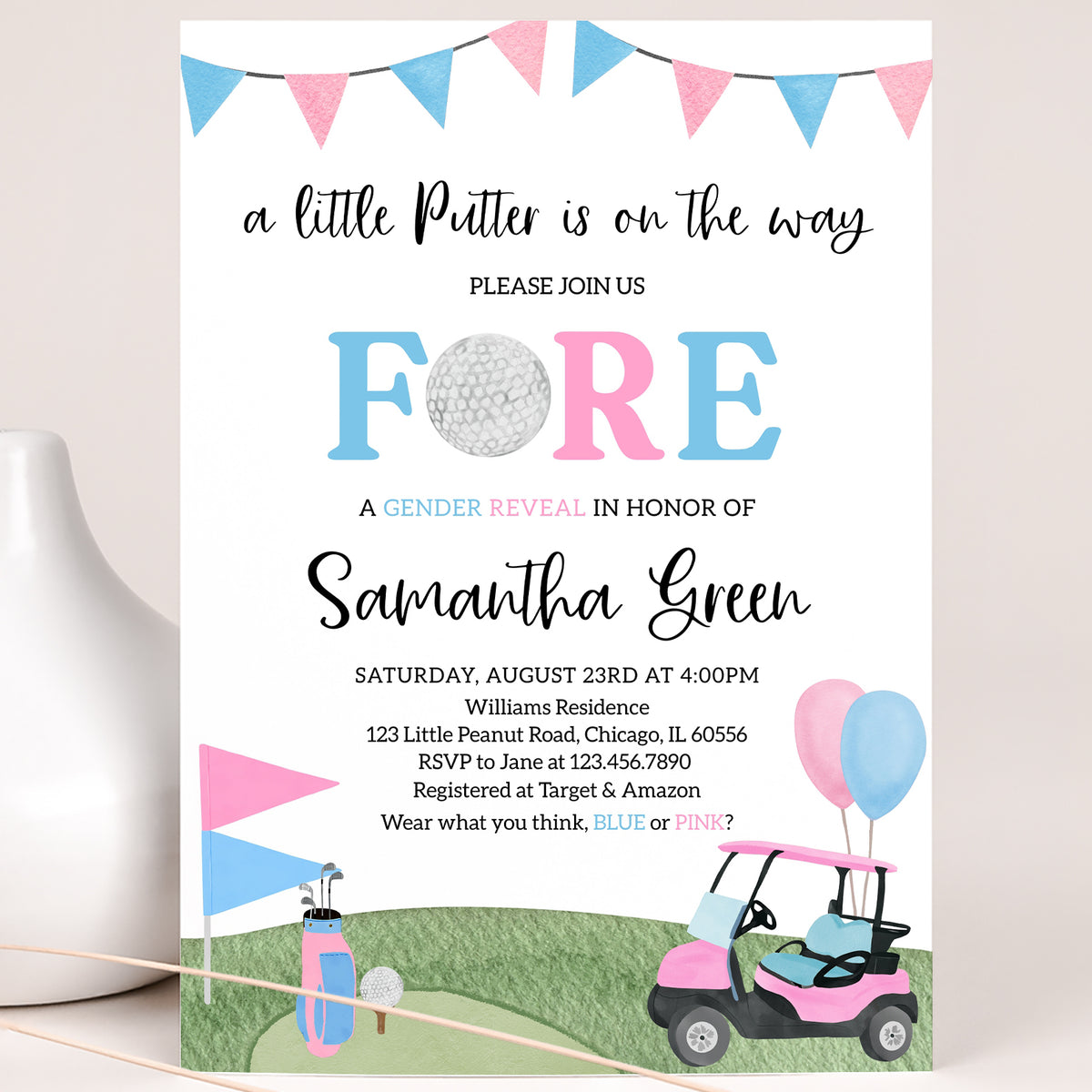Golf-Themed Gender Reveal: A Little Putter Invite – Blushberrie
