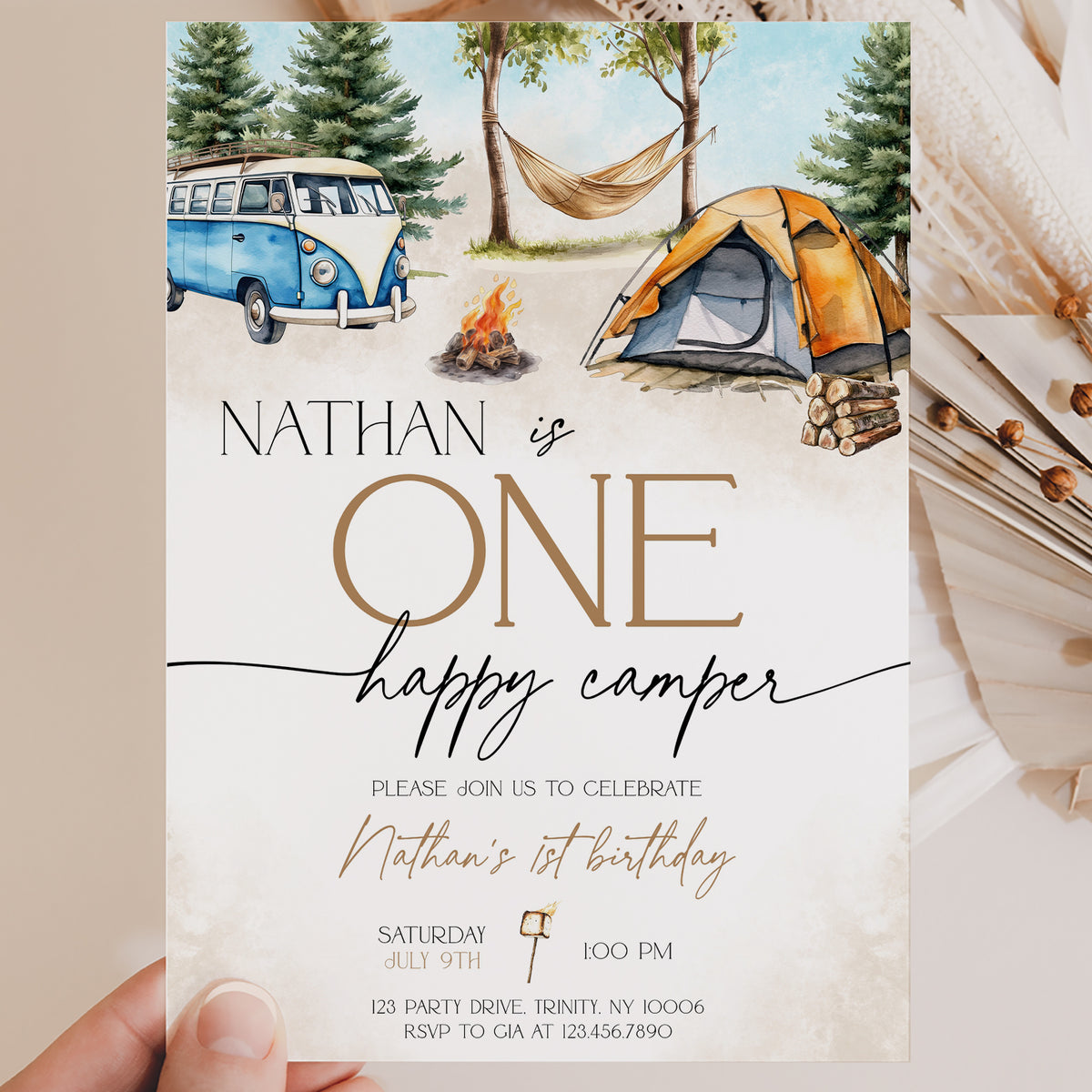 One Happy Camper Birthday Invite: Camping Theme – Blushberrie