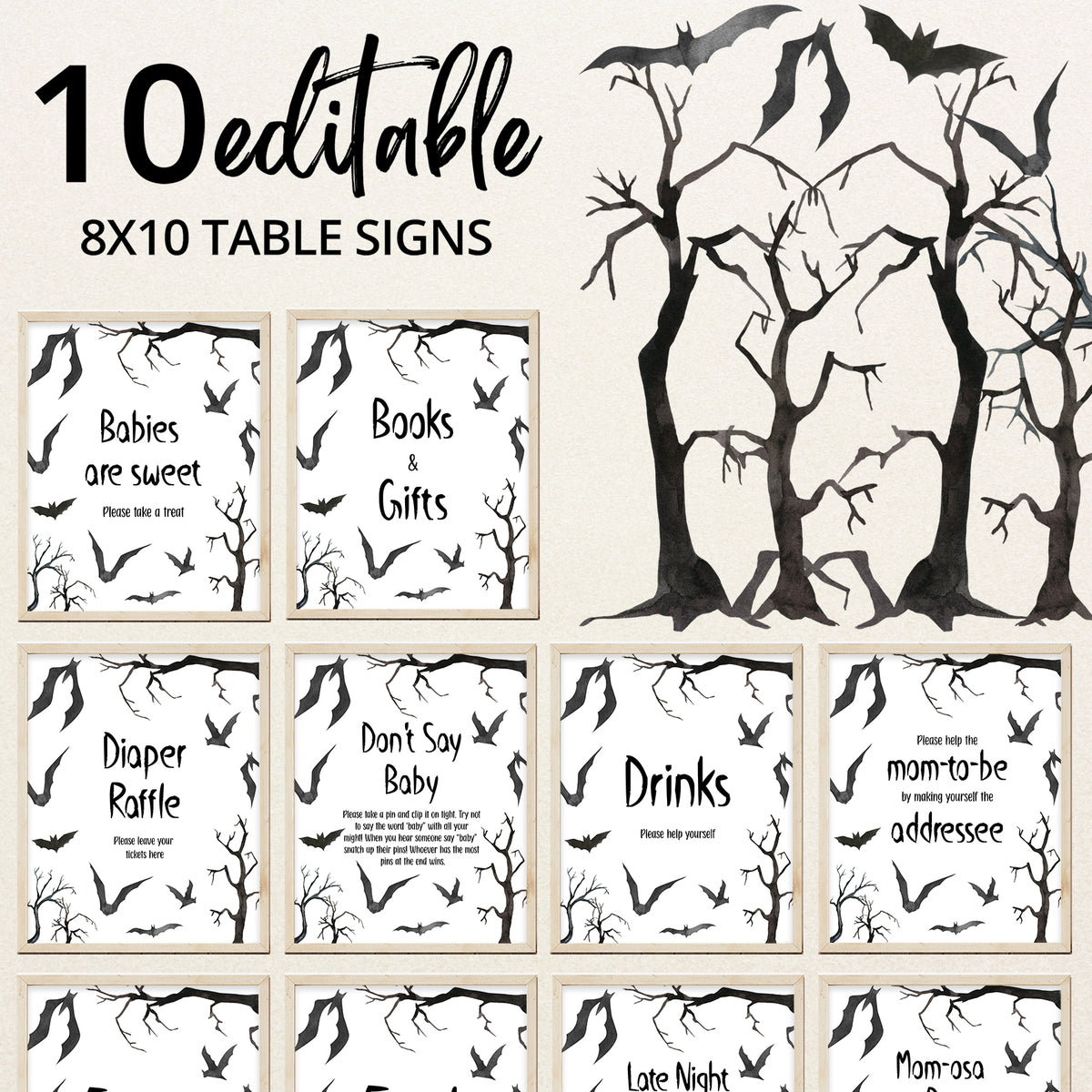 Batty for Baby: Minimalist Digital Baby Shower Table Sign – Blushberrie