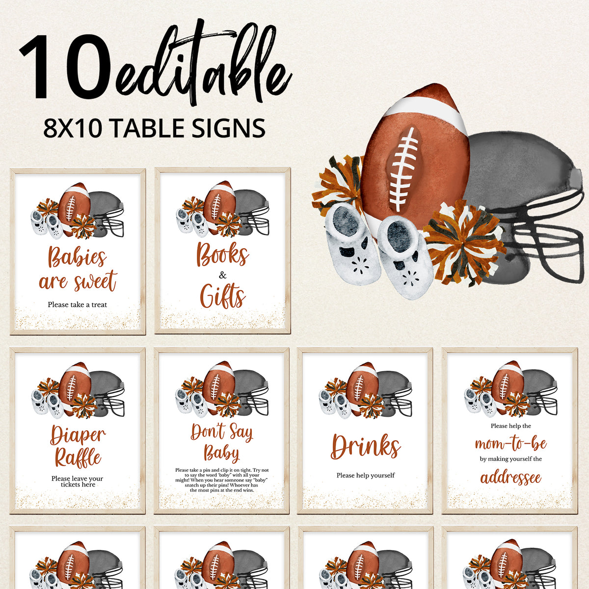 Touchdown Tiny Toes Fall Baby Shower Table Sign with Football – Blushberrie