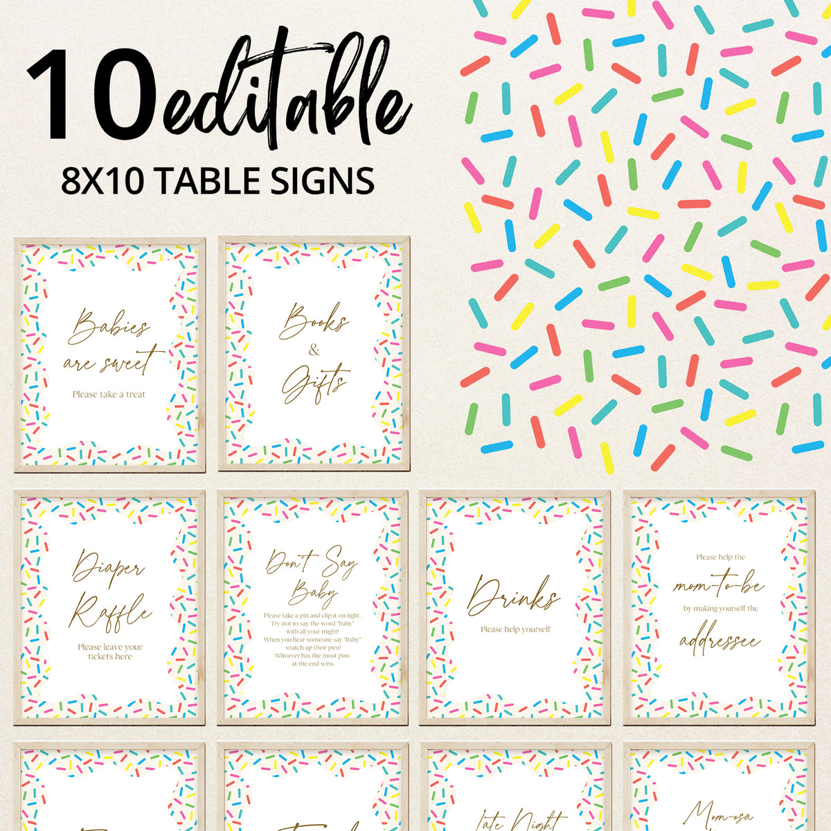 Evergreen Baby Sprinkle Digital Table Sign: Vanilla & Sprinkles ...