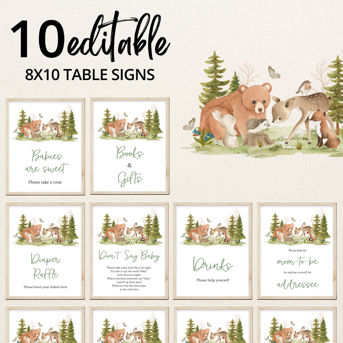Woodland Baby Shower Table Sign with Cute Forest Animals – Blushberrie