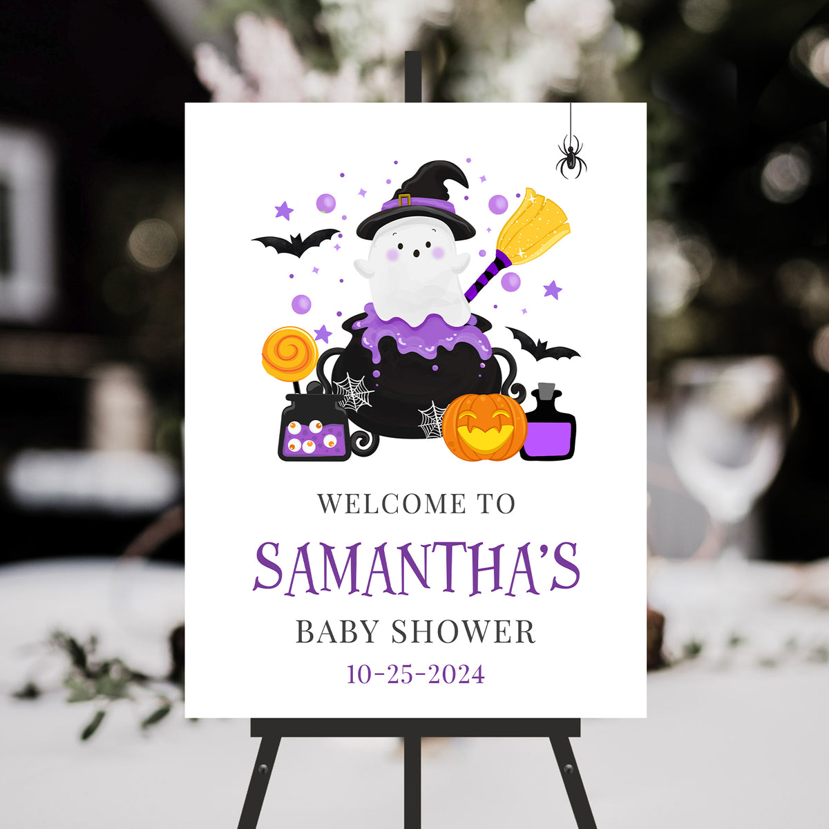 Little Boo Brewing in Cauldron Purple Digital Baby Shower Welcome Sign ...