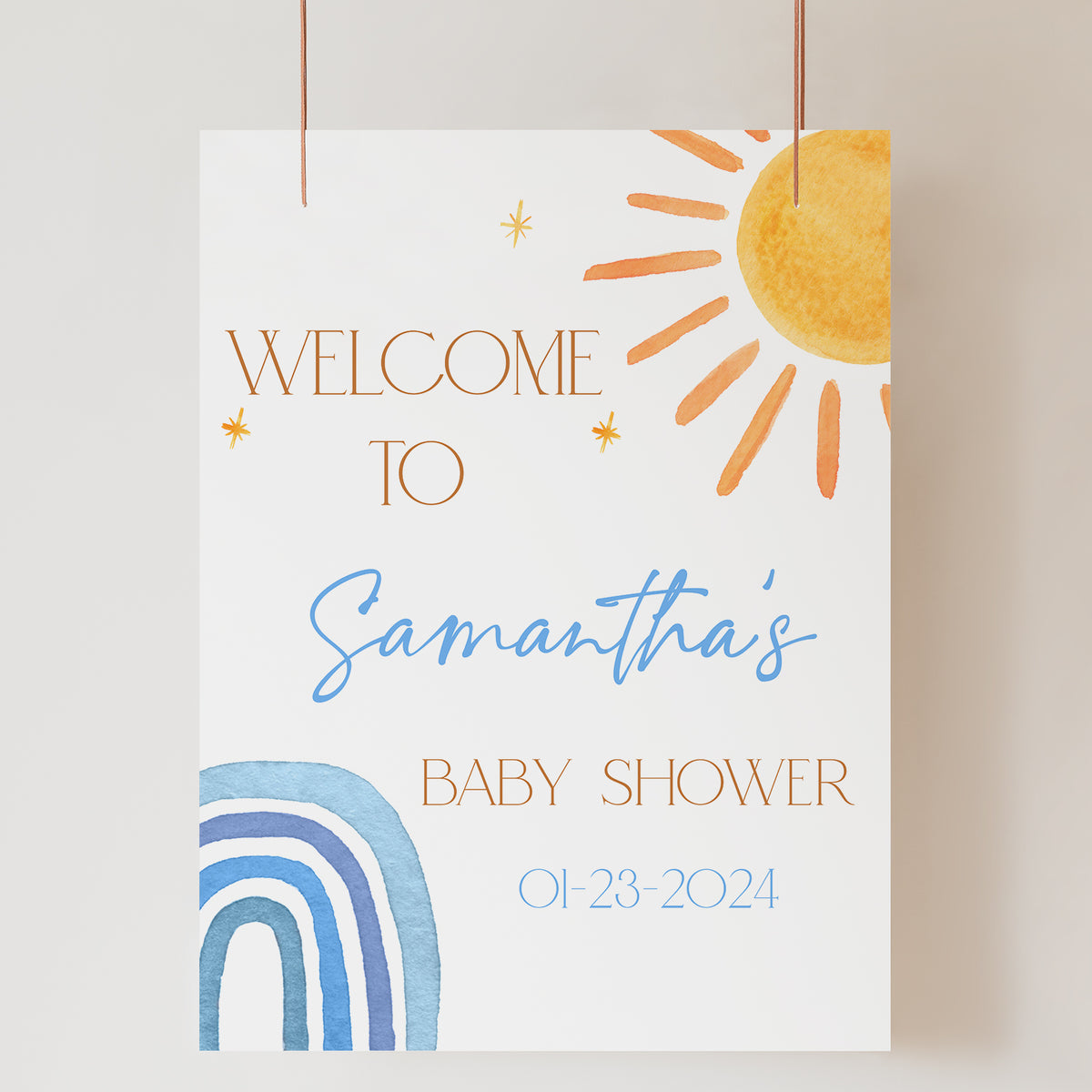 Here Comes the Sun Baby Shower Welcome Sign with Sun & Rainbow Design ...