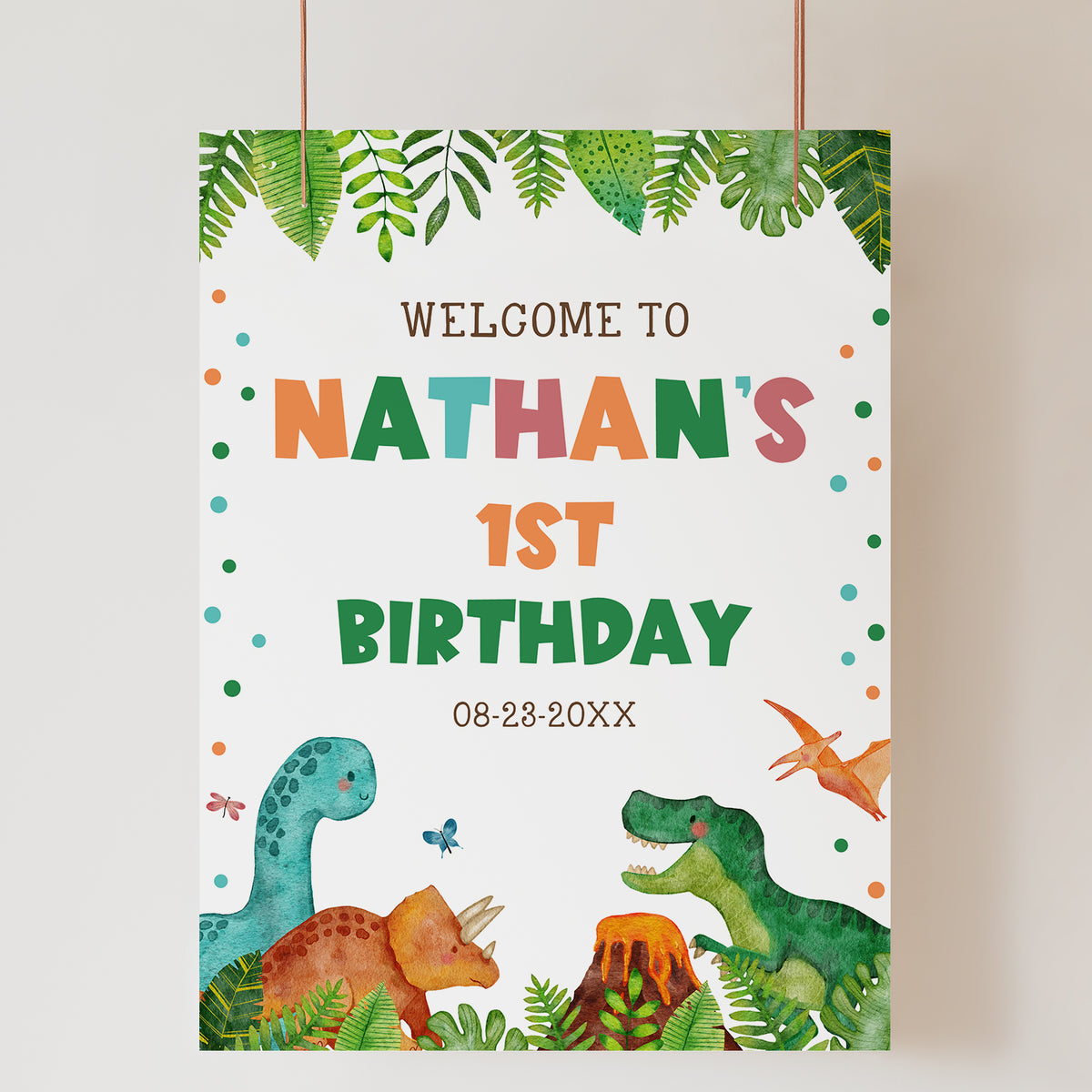 Stomp Chomp Roar Dino 1st Birthday Welcome Sign: Jungle Theme – Blushberrie