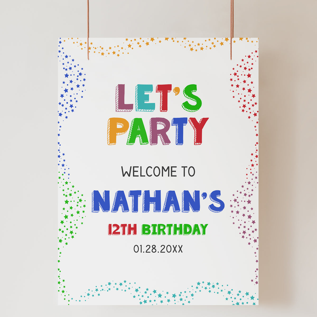 Colorful 12th Birthday Welcome Sign: Let's Party with Stars – Blushberrie