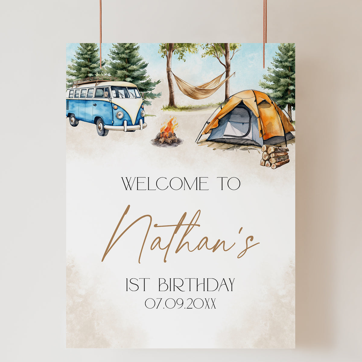 One Happy Camper Birthday Welcome Sign: Camping Theme – Blushberrie
