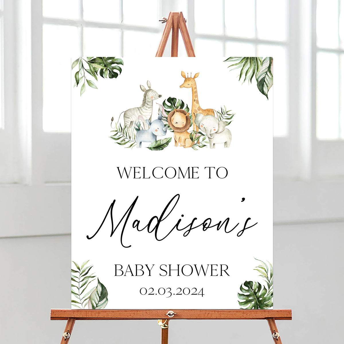 Jungle Adventure Baby Shower Welcome Sign with Safari Animals – Blushberrie