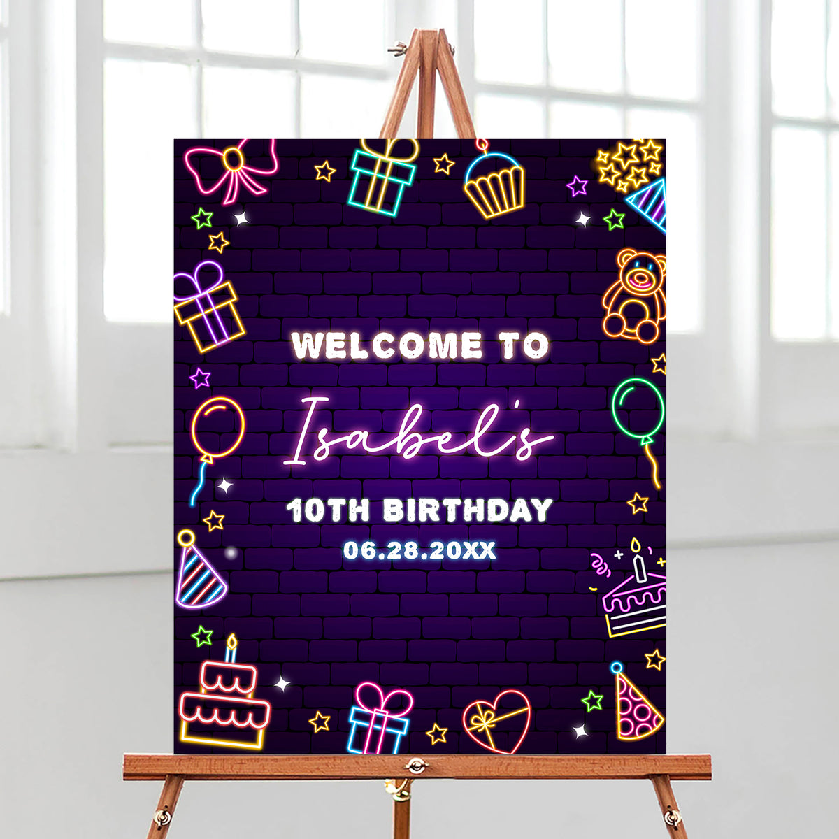 Neon Hello Double Digits 10th Birthday Digital Welcome Sign – Blushberrie