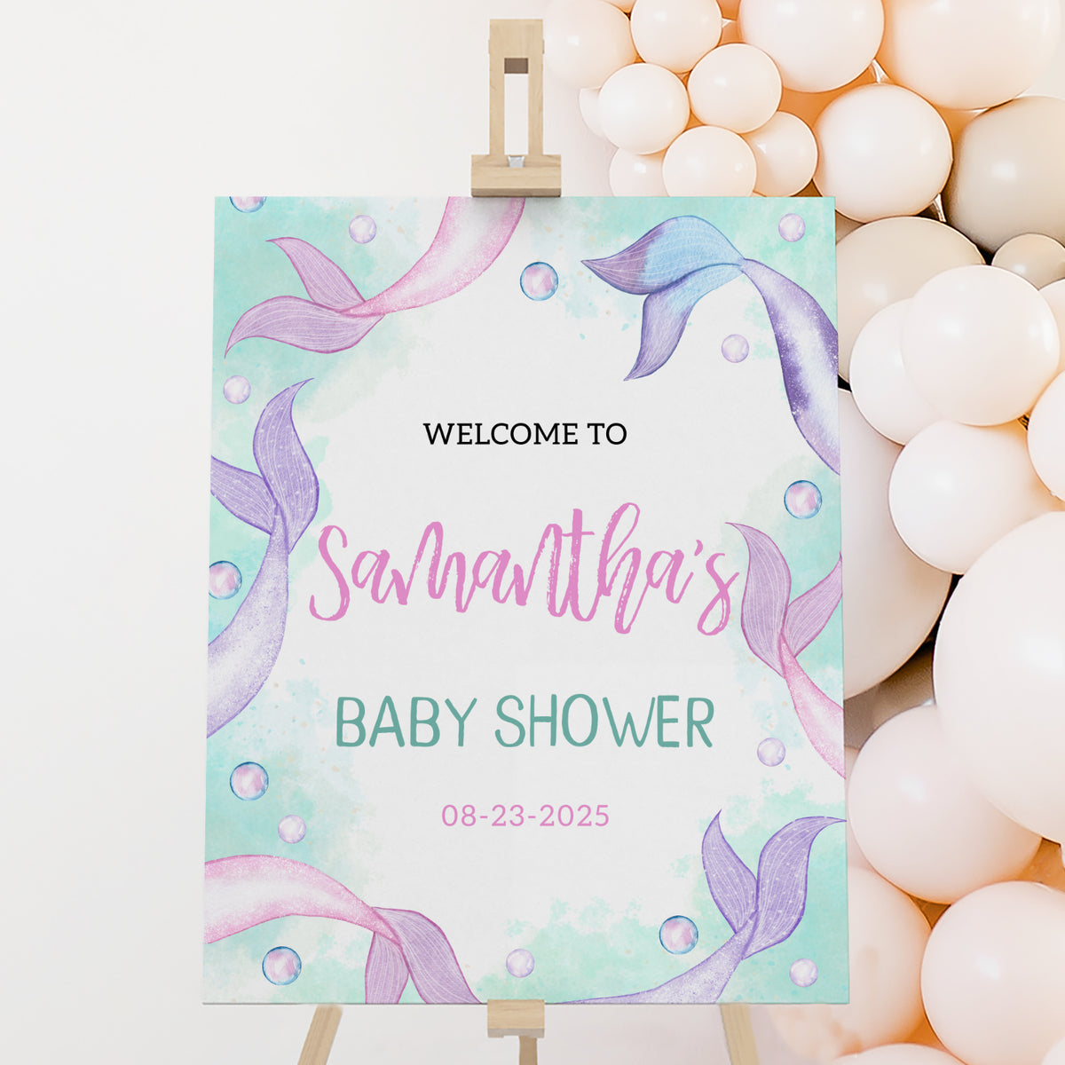 Under the Sea Baby Shower Welcome Sign: Pink & Purple Mermaid Tails ...